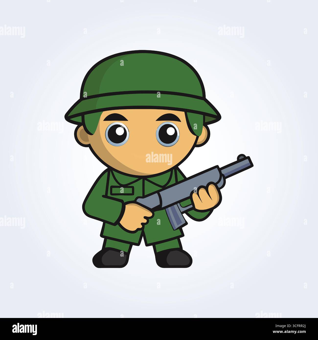 An illustration cartoon character of an army man open eyes in green ...