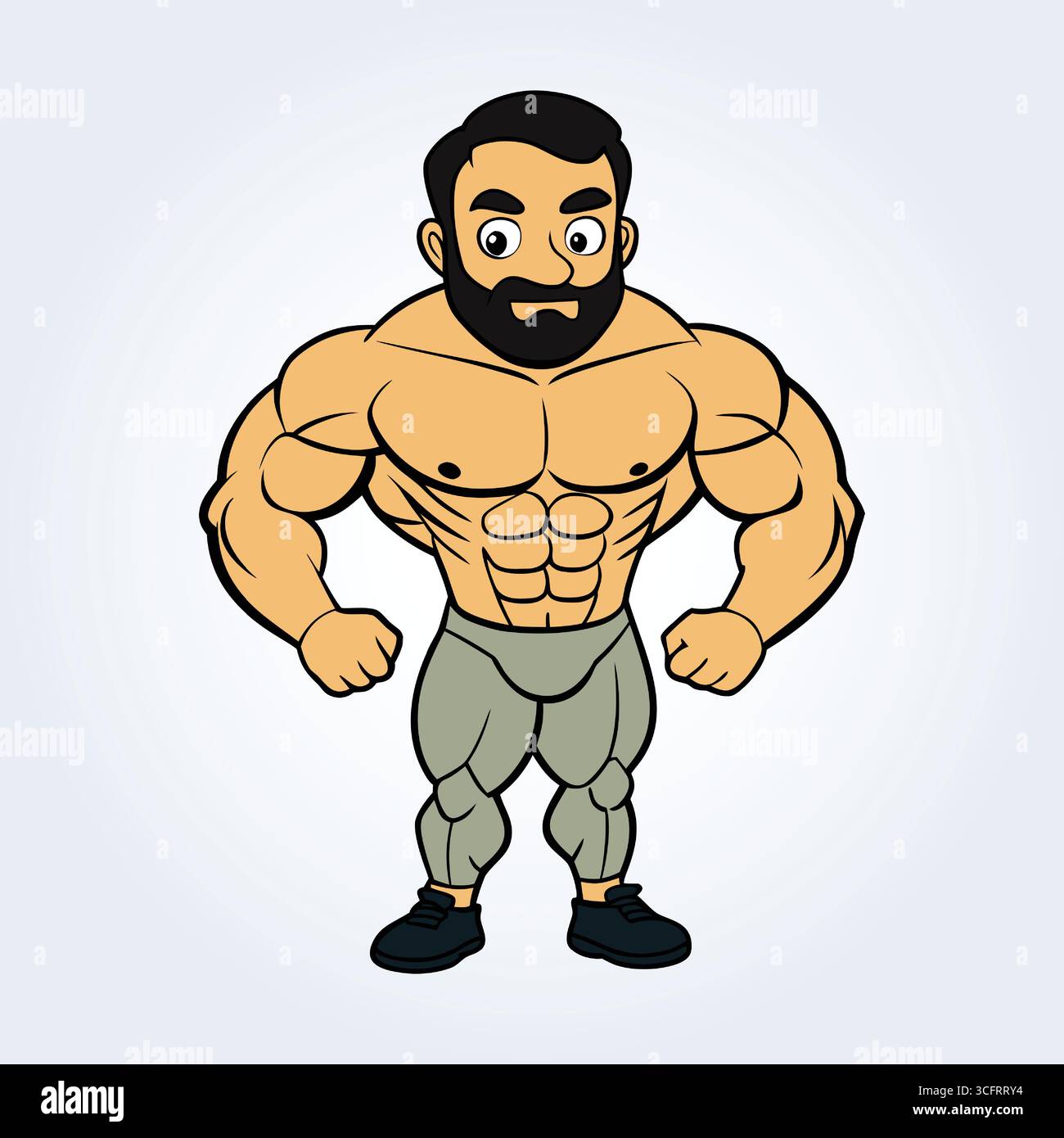 A cartoon character illustration of a bodybuilder man in open arms and ...