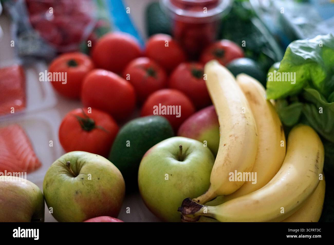 Fresh Produce Selection: Fruits and Vegetables Display apple banana ...
