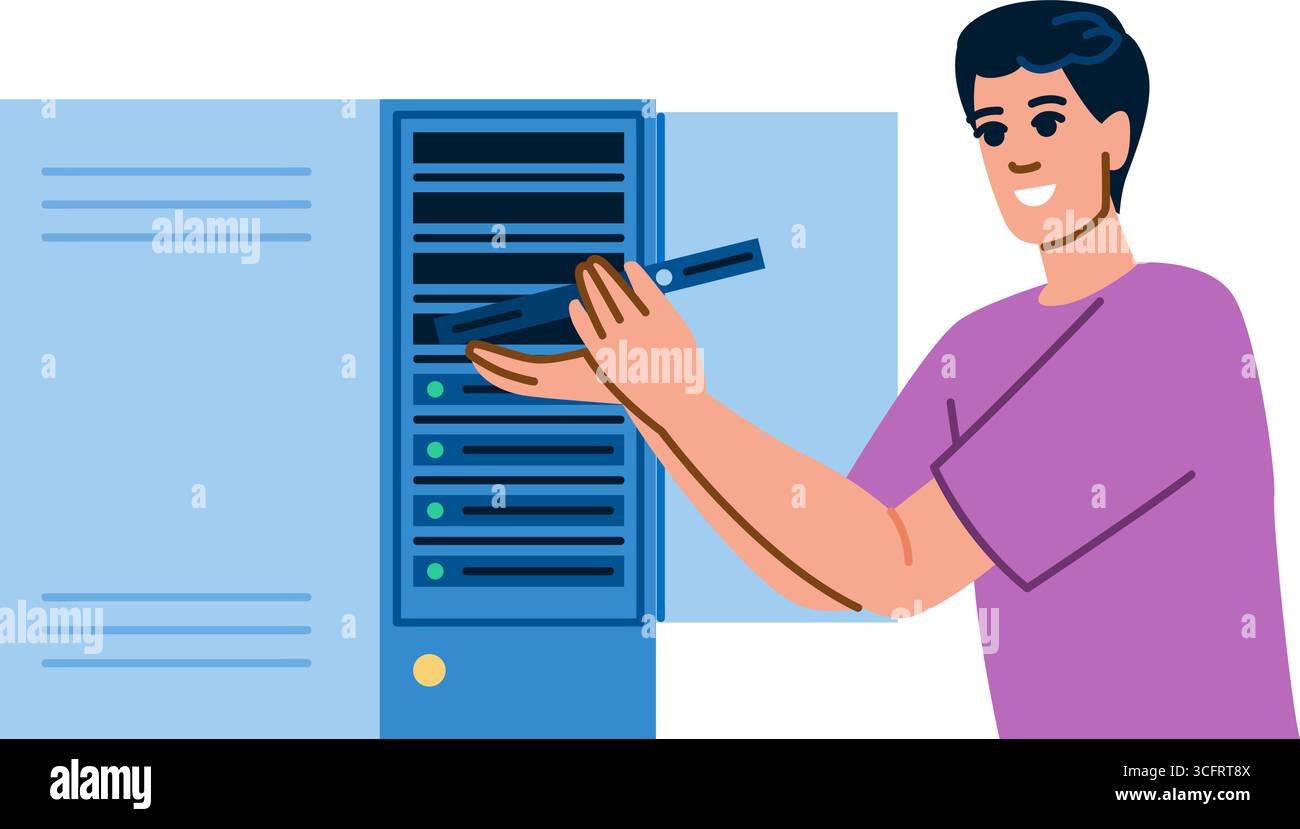 Engineer in data center installing Cut Out Stock Images & Pictures - Alamy