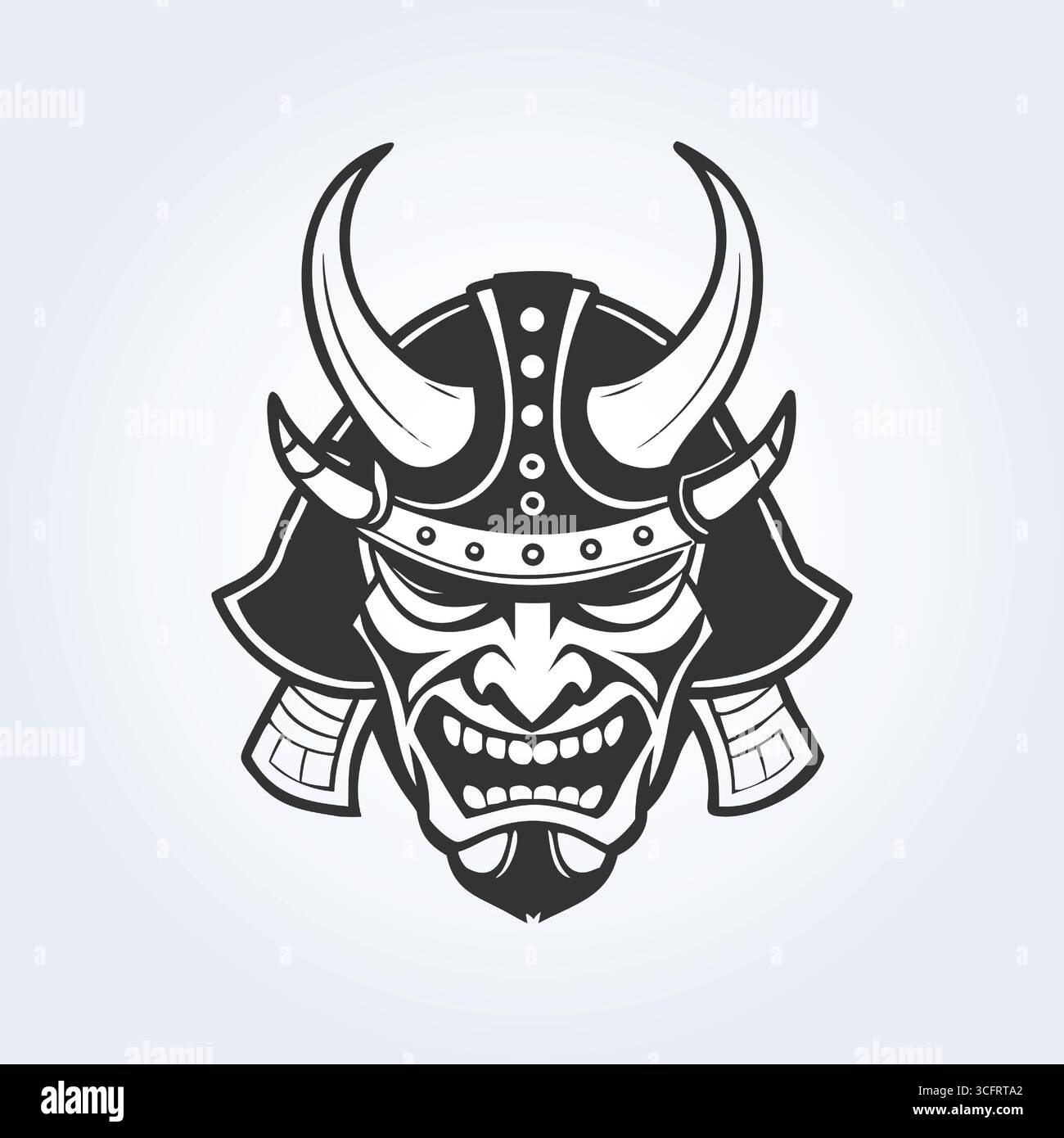 a flat illustration of a samurai mask, an oni helmet, an angry face ...