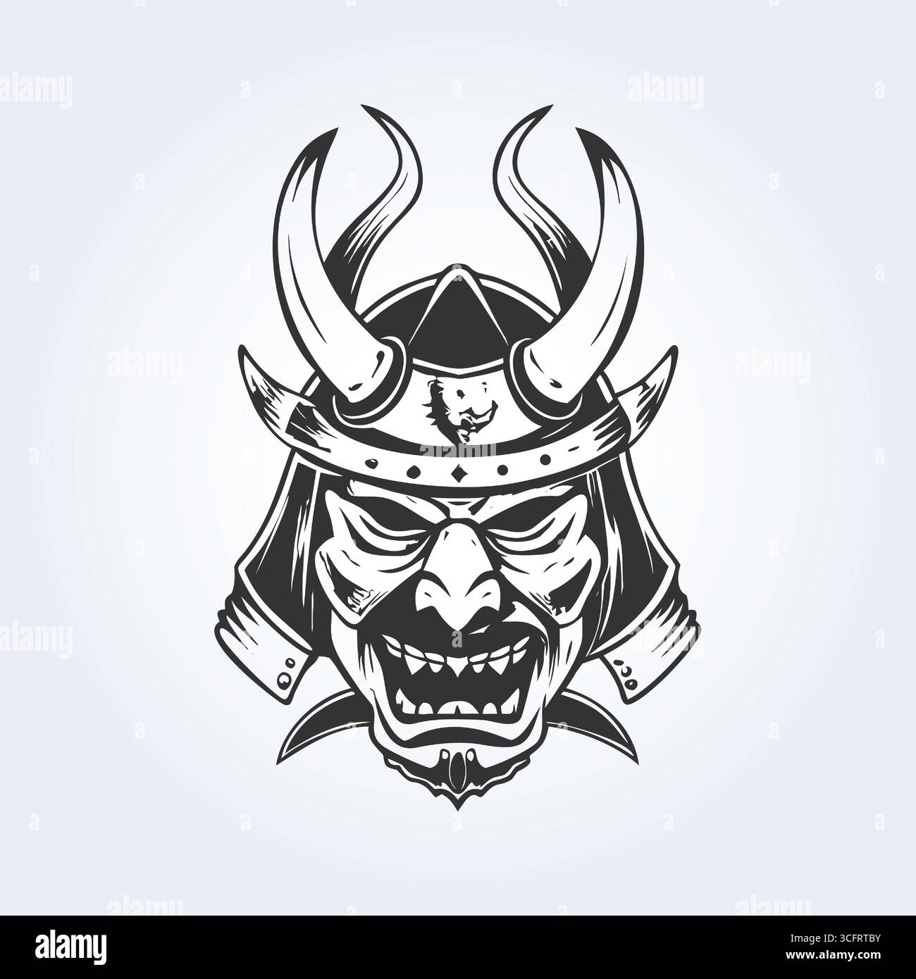 a flat illustration of a samurai mask, an oni helmet, an angry face ...