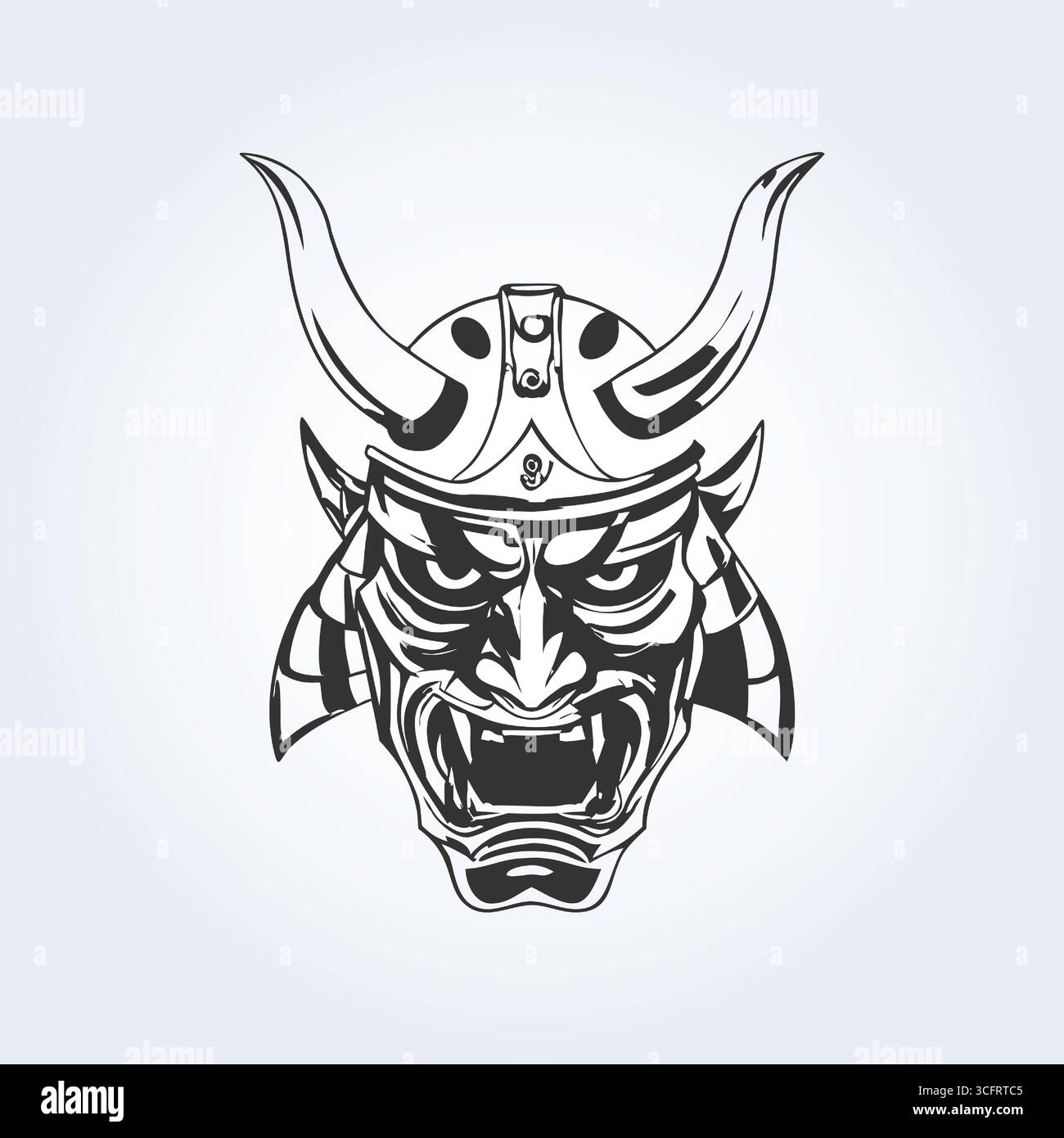 a flat illustration of a samurai mask, oni helmet, and horns Stock ...