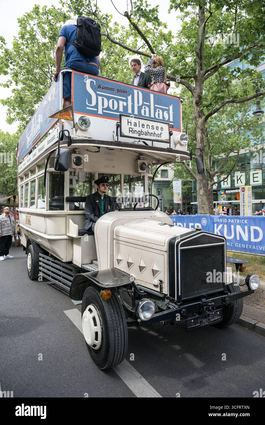 BERLIN - MAY 10, 2025: The historical double-decker bus ABOAG 1920s ...