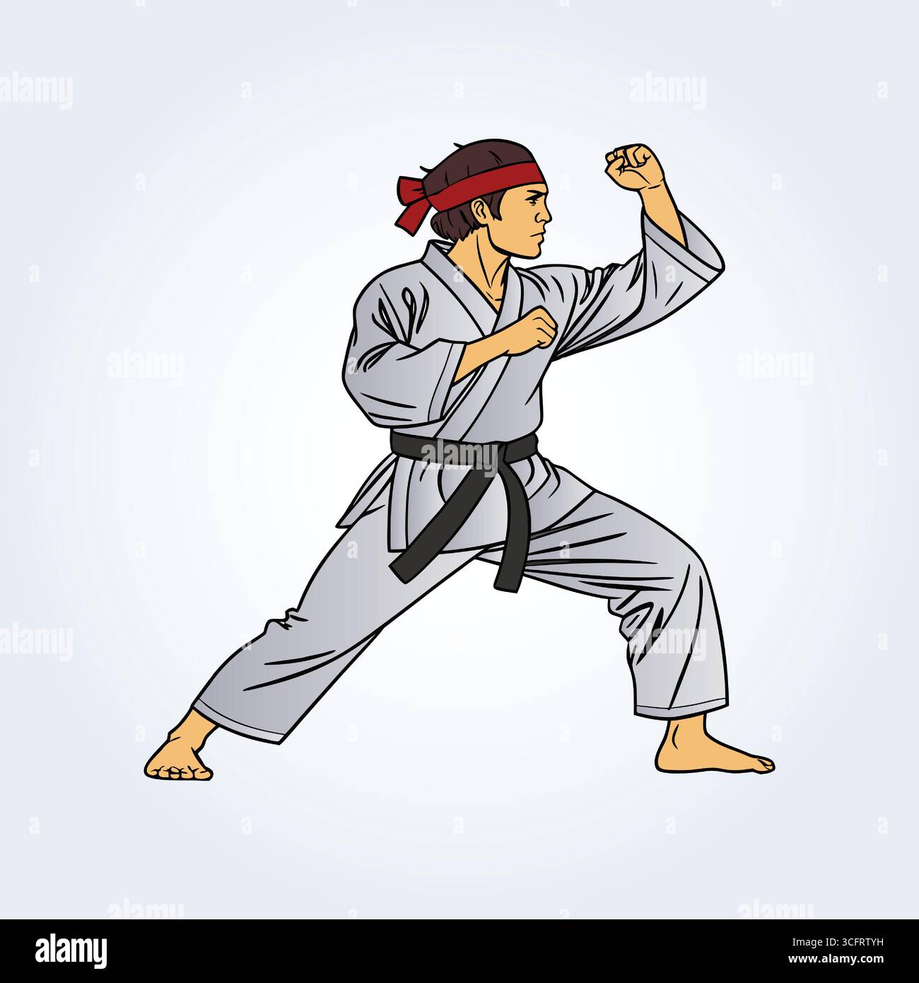 a cartoon character illustration of a karate man fighting with a ...