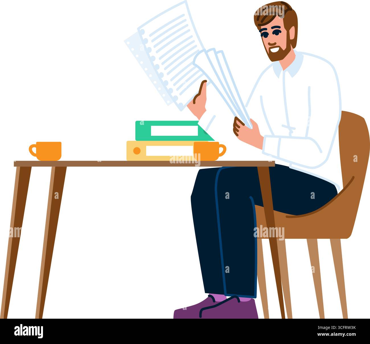 Office worker reviewing documents at desk with coffee Stock Vector ...