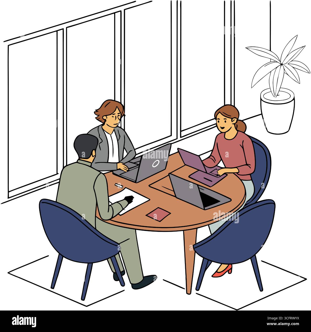 a character illustration of the office employees' meeting desk ...
