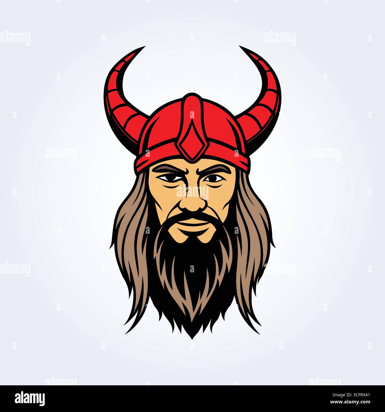 a character illustration of a Viking man with a red-horned helmet and ...