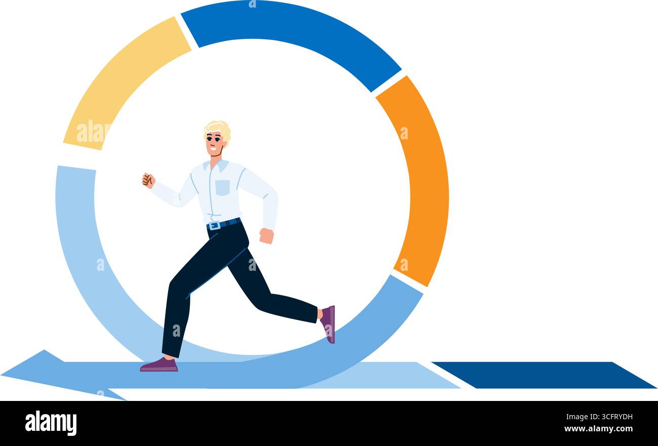 Businessman running inside agile development cycle chart following ...