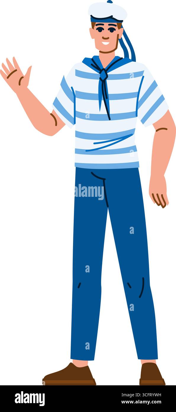 Sailor waving hand wearing traditional uniform greeting people Stock ...