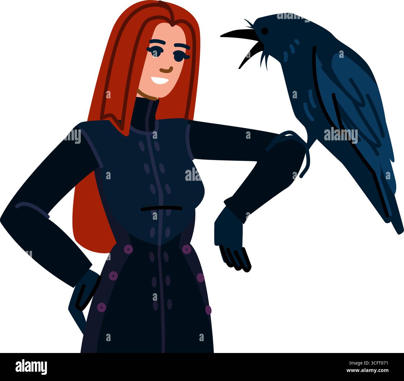 Smiling witch holding talking raven on her arm Stock Vector Image & Art ...