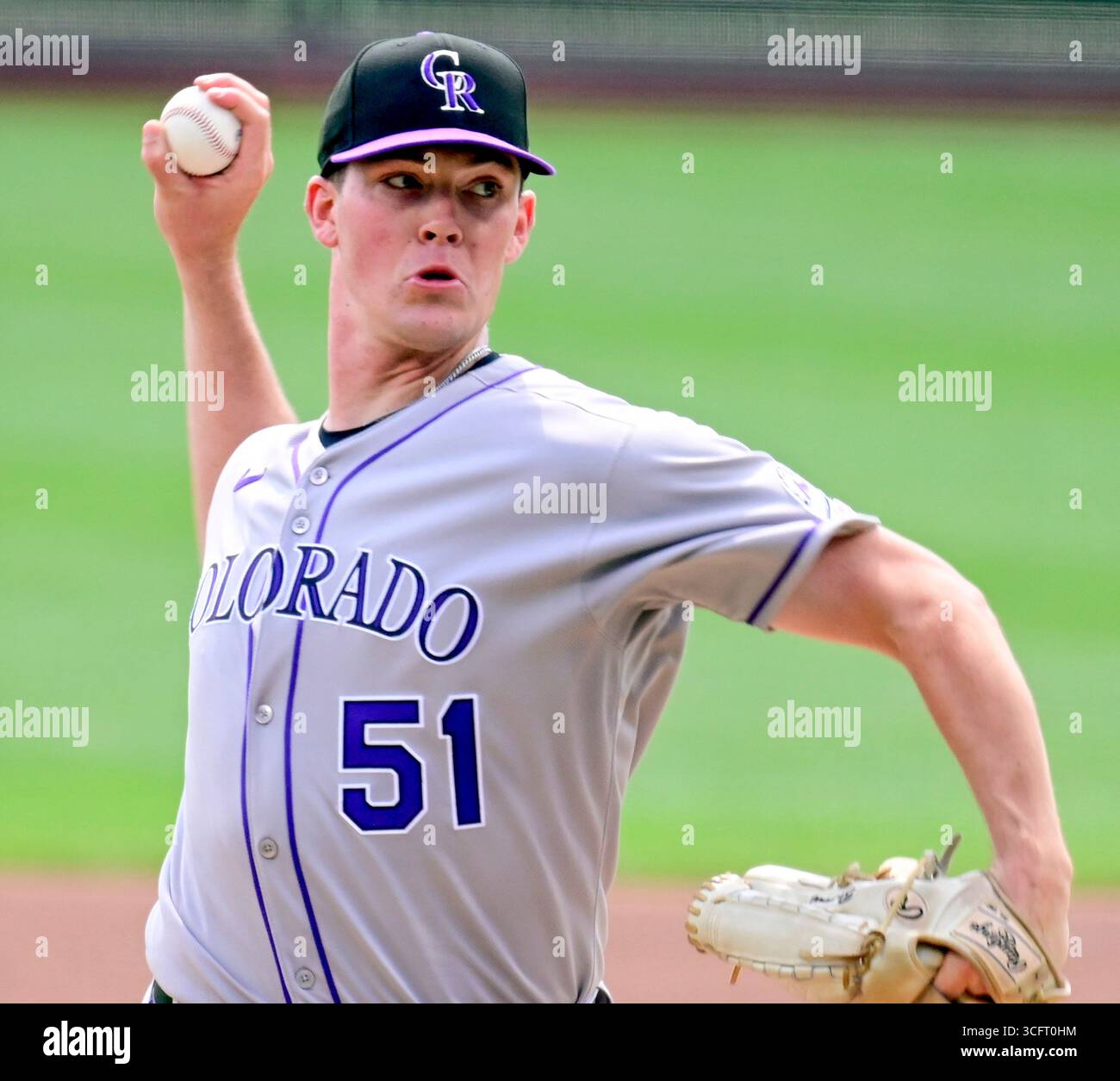 Colorado Rockies pitcher McCade Brown (51) makes his MLB debut starting ...