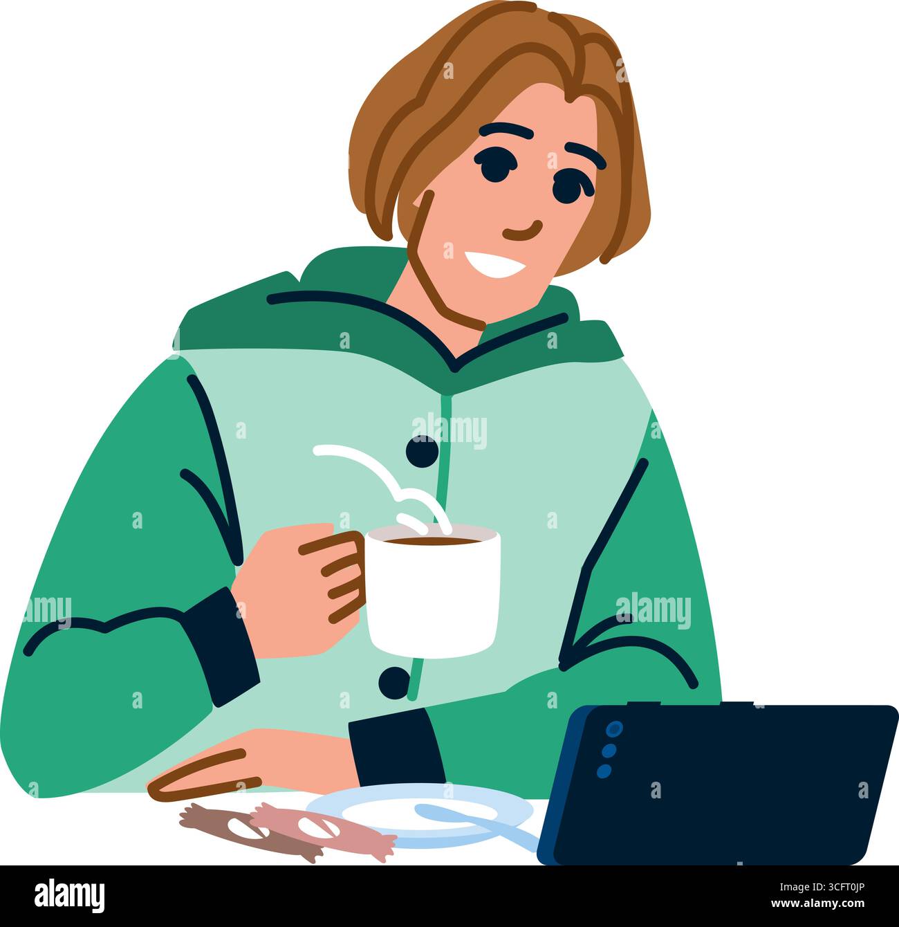 Smiling freelancer enjoying remote work Stock Vector Images - Alamy