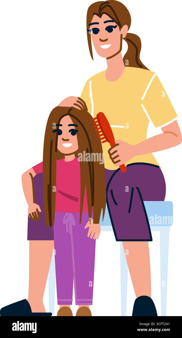 Woman combing her daughter Stock Vector Images - Alamy