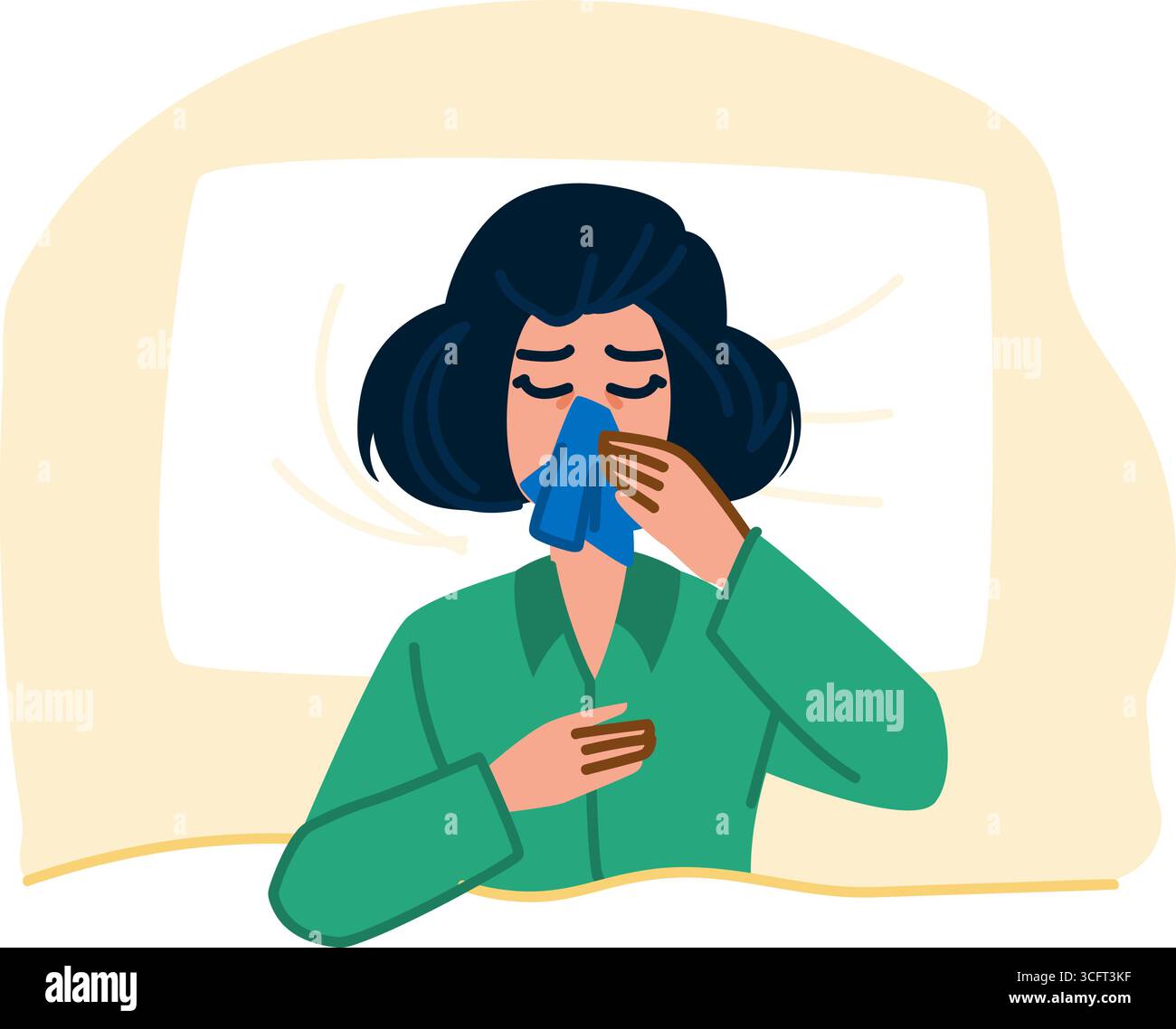 Sick woman in bed cough Cut Out Stock Images & Pictures - Alamy