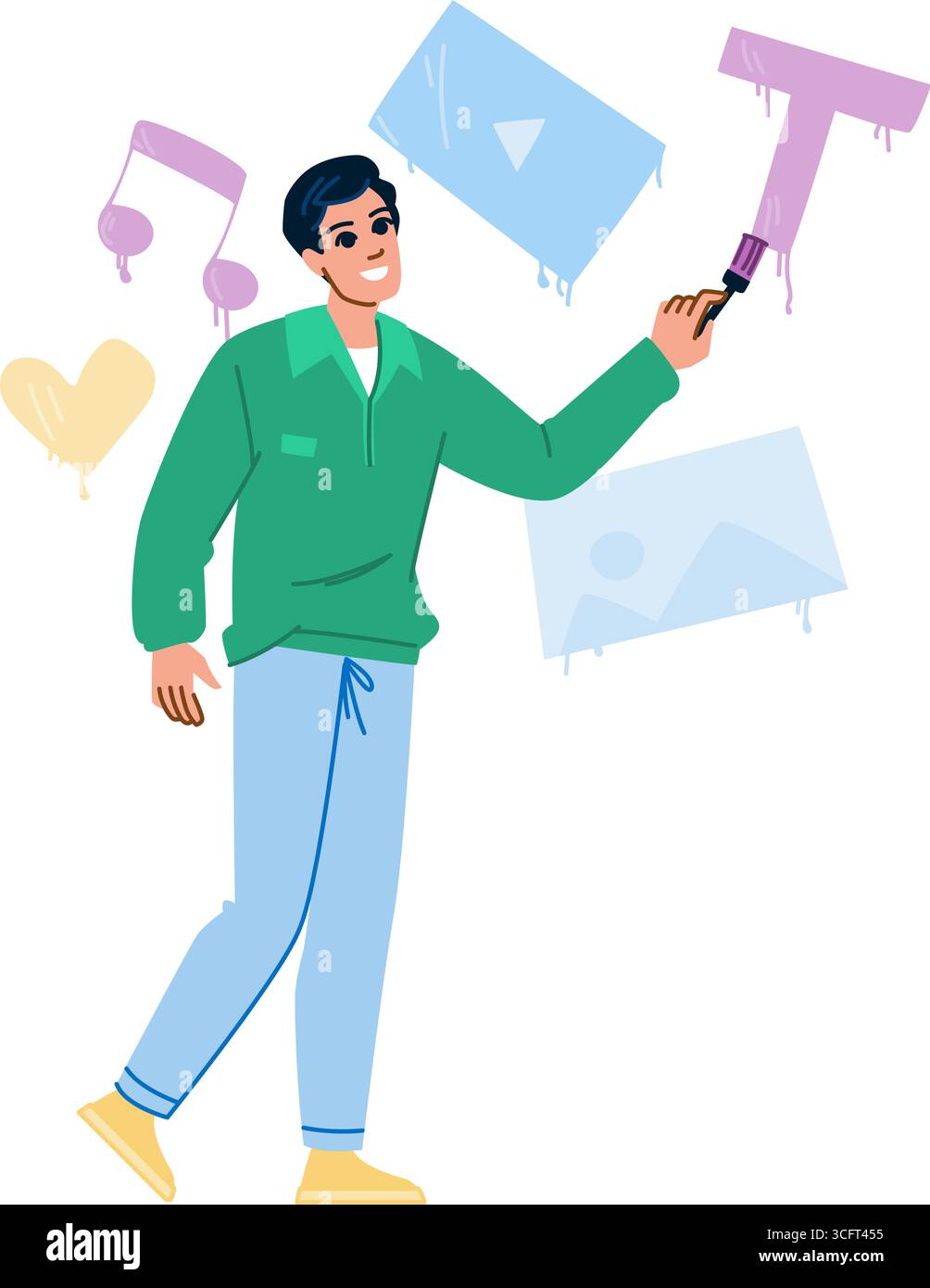 Content creator adding text to social media post with images, videos ...