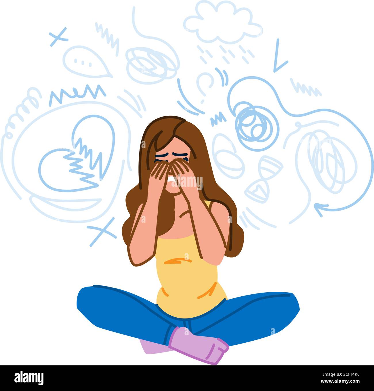 Young woman crying suffering from anxiety and depression Stock Vector ...