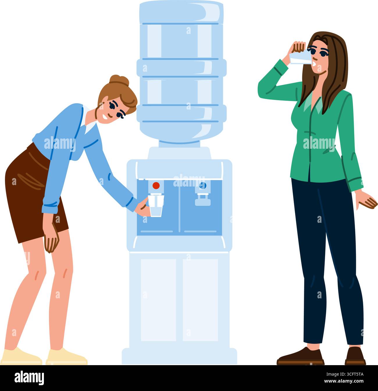 Office workers using water cooler dispenser, drinking and refreshing ...