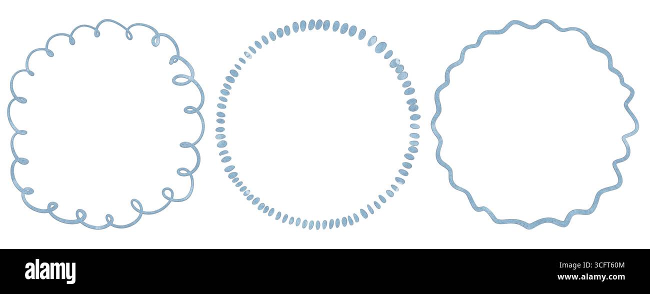 Round Frames Hand Drawn Lines Curves Scalloped Edges Stock Photo - Alamy