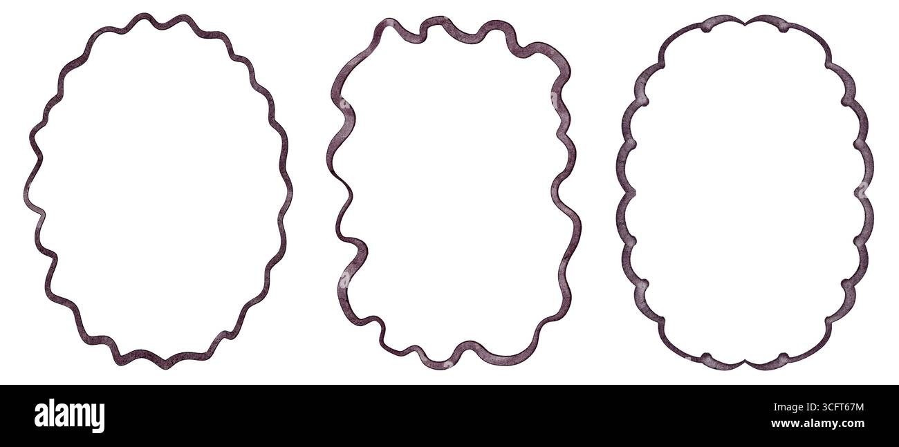 Oval Frames Hand Drawn Line Curve Scalloped Edge Set Stock Photo - Alamy