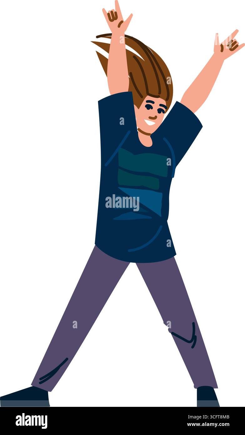 Young rocker making rock and roll hand gesture at concert Stock Vector ...