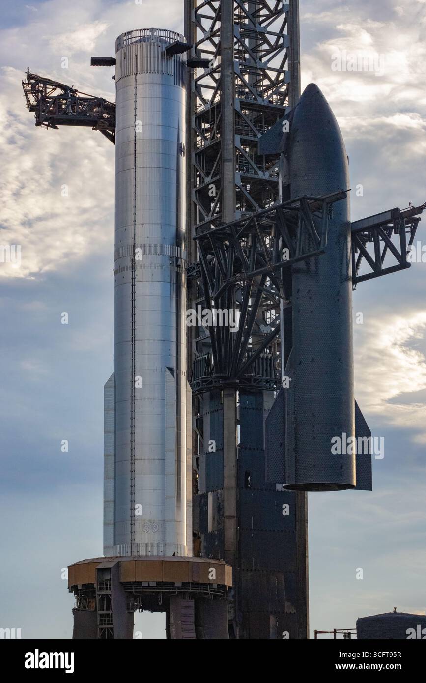 At 7:30 PM CT SpaceX during sunset stacked Ship 37 for Starship test ...