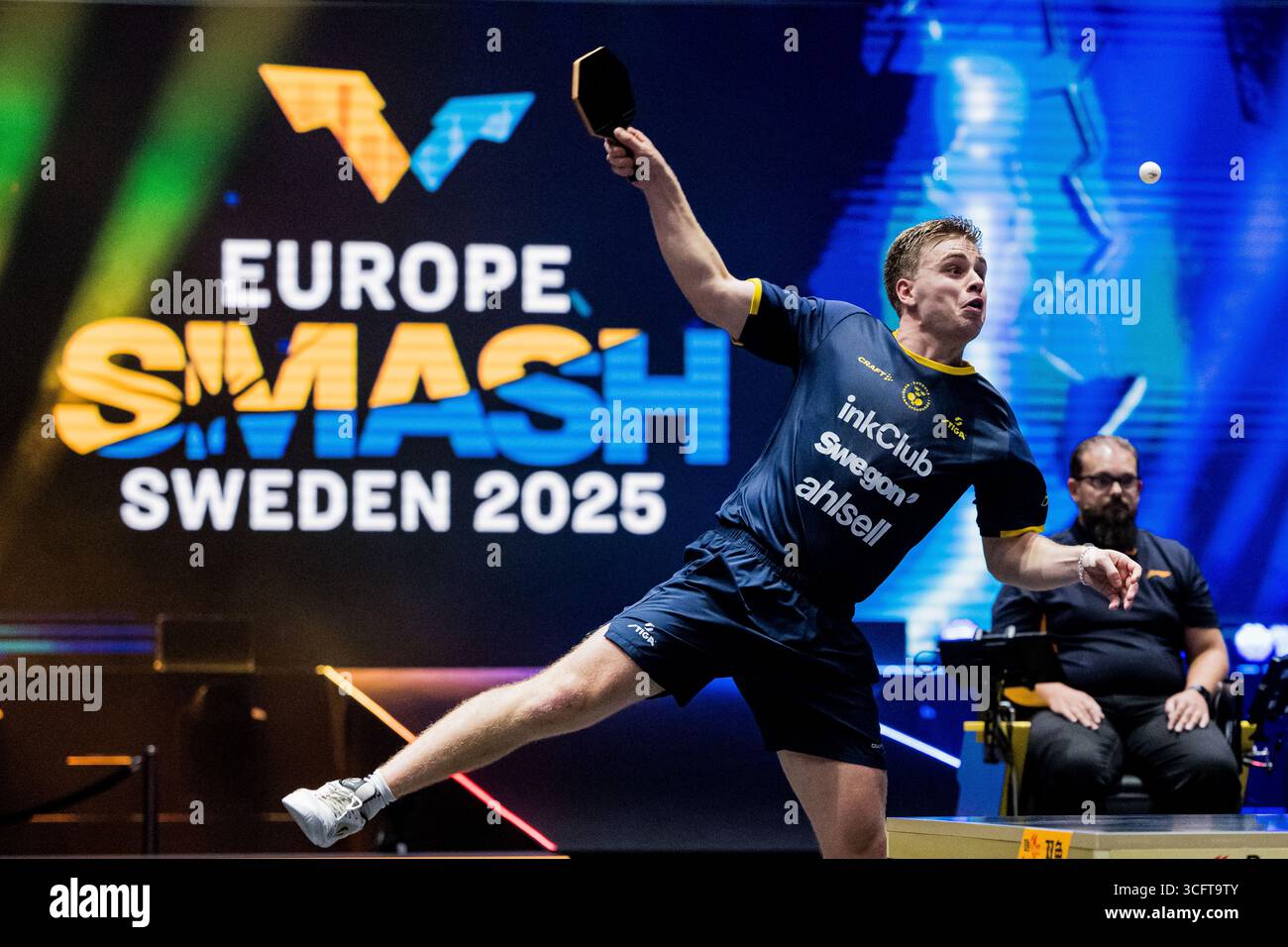 250824 Truls Möregårdh of Sweden during the men's singles final table tennis match at the WTT ...
