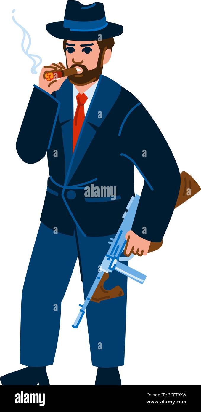 Gangster smoking cigar and holding machine gun Stock Vector Image & Art ...