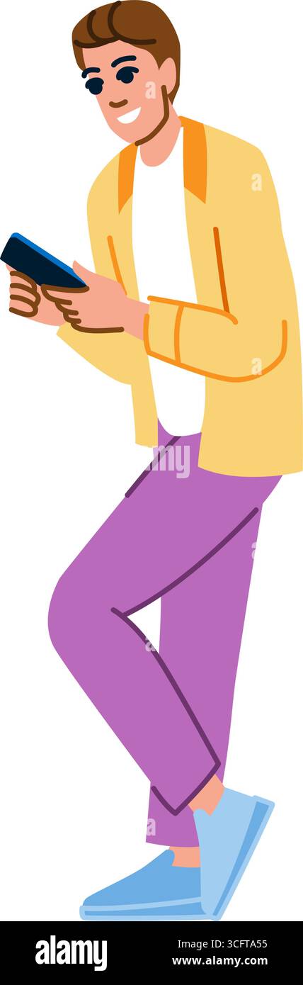 Positive man smartphone holding Stock Vector Images - Alamy