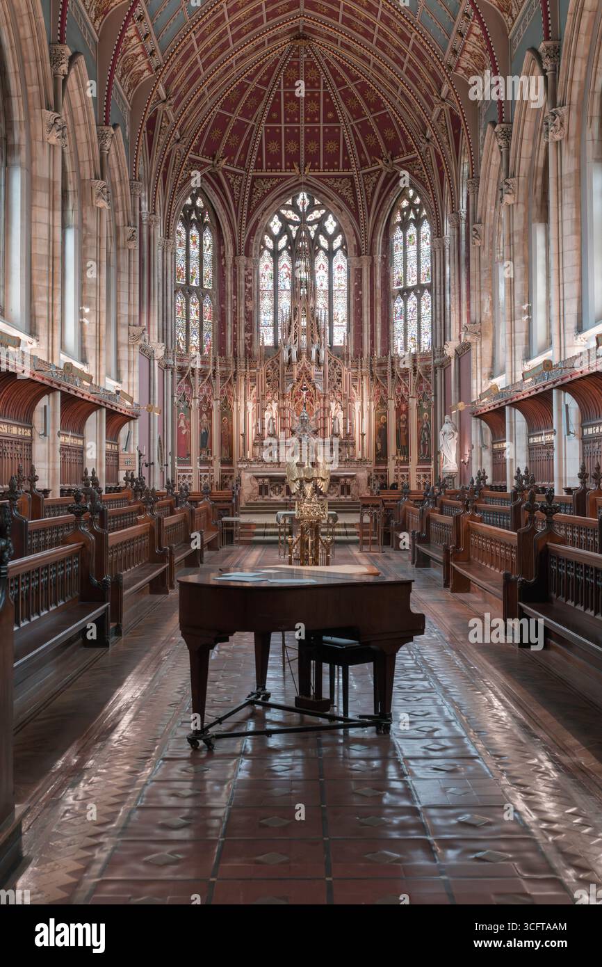 Interior view of the ornate Gothic Revival chapel at Ushaw College ...