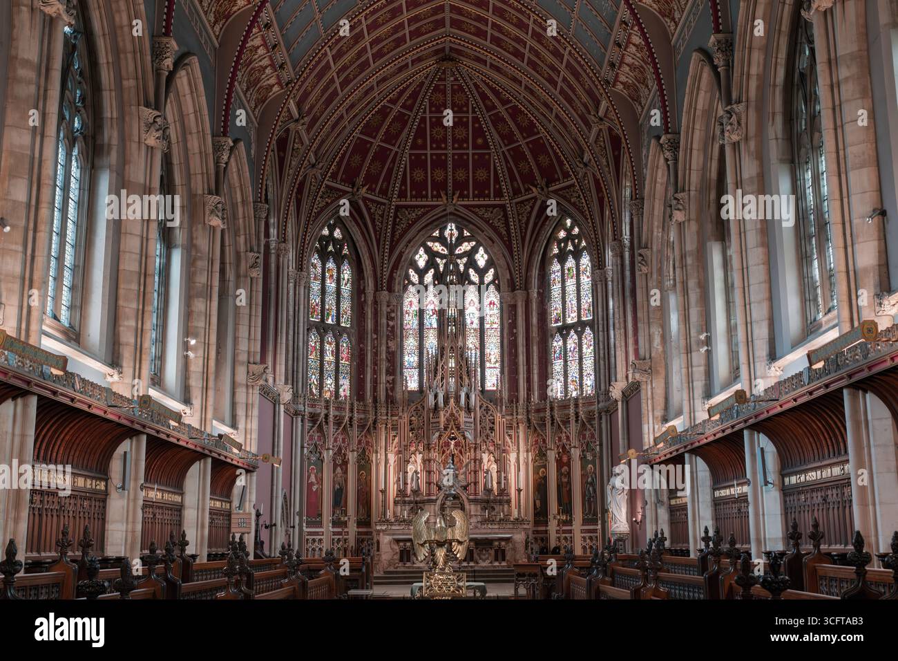 Interior view of the ornate Gothic Revival chapel at Ushaw College ...