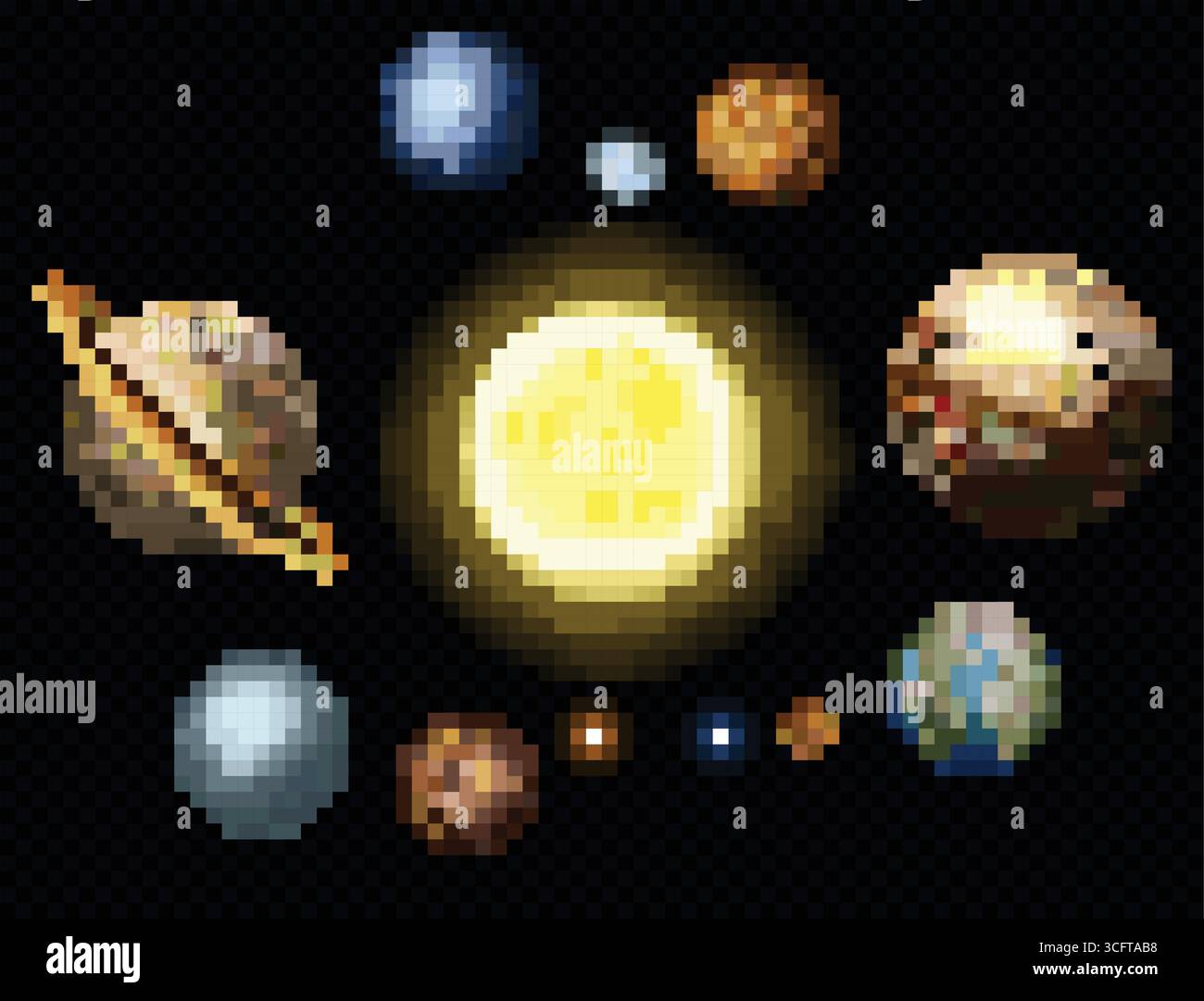 The pixel space with planets of the solar system Stock Vector Image ...