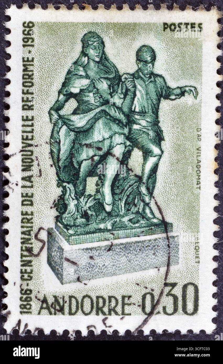 Cancelled postage stamp printed by Andorra, French Administration, that ...