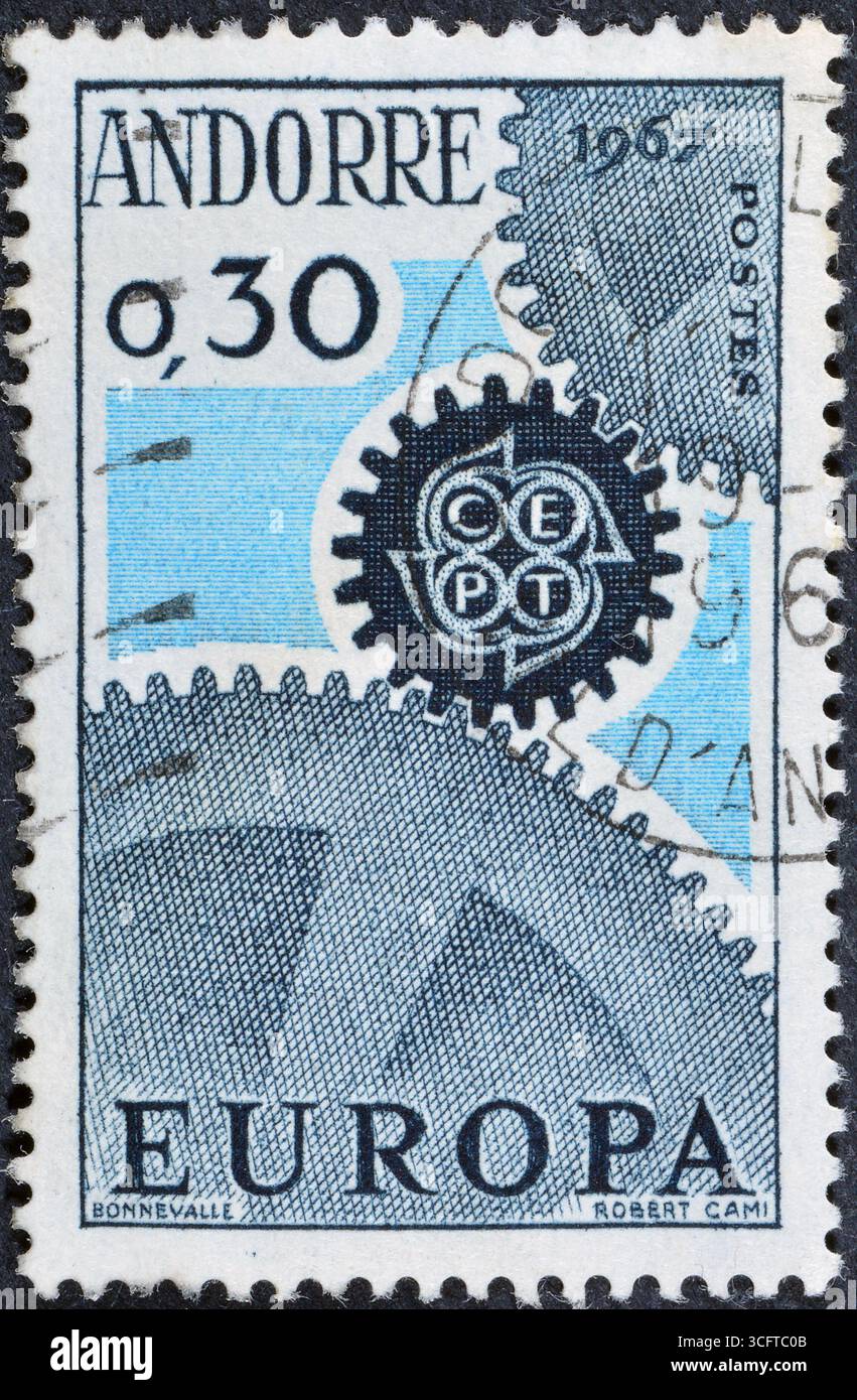 Cancelled postage stamp printed by Andorra, French Administration, that ...