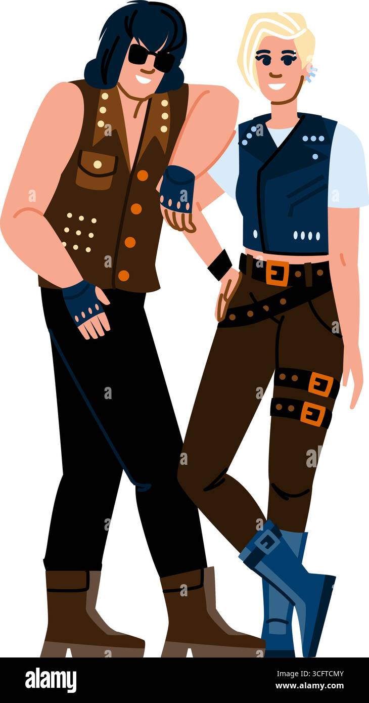 Rock couple wearing leather and studs posing together Stock Vector ...