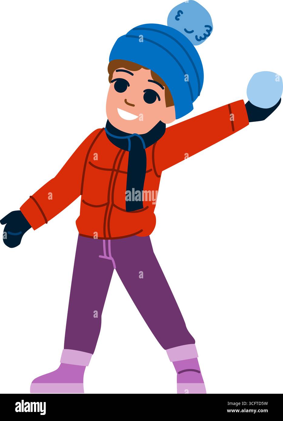 Happy child throwing snowball, winter games and fun Stock Vector Image ...