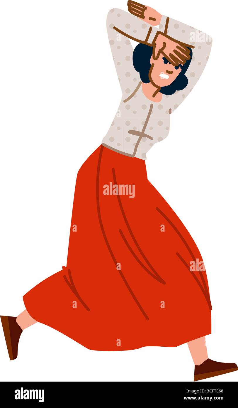 Scared woman running away protecting herself from danger Stock Vector ...