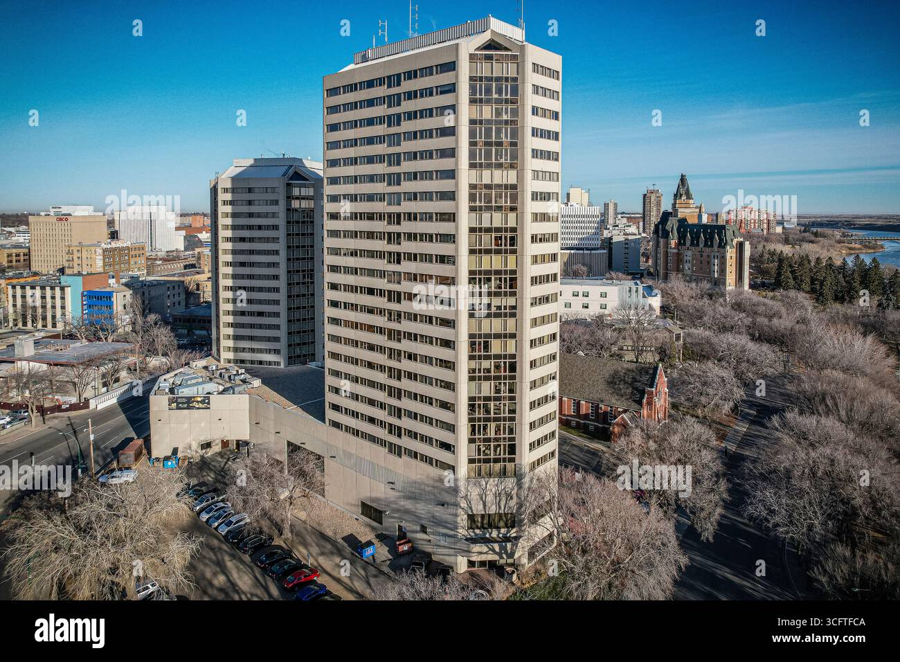 Aerial view of the Central Business District which is Saskatoon’s ...