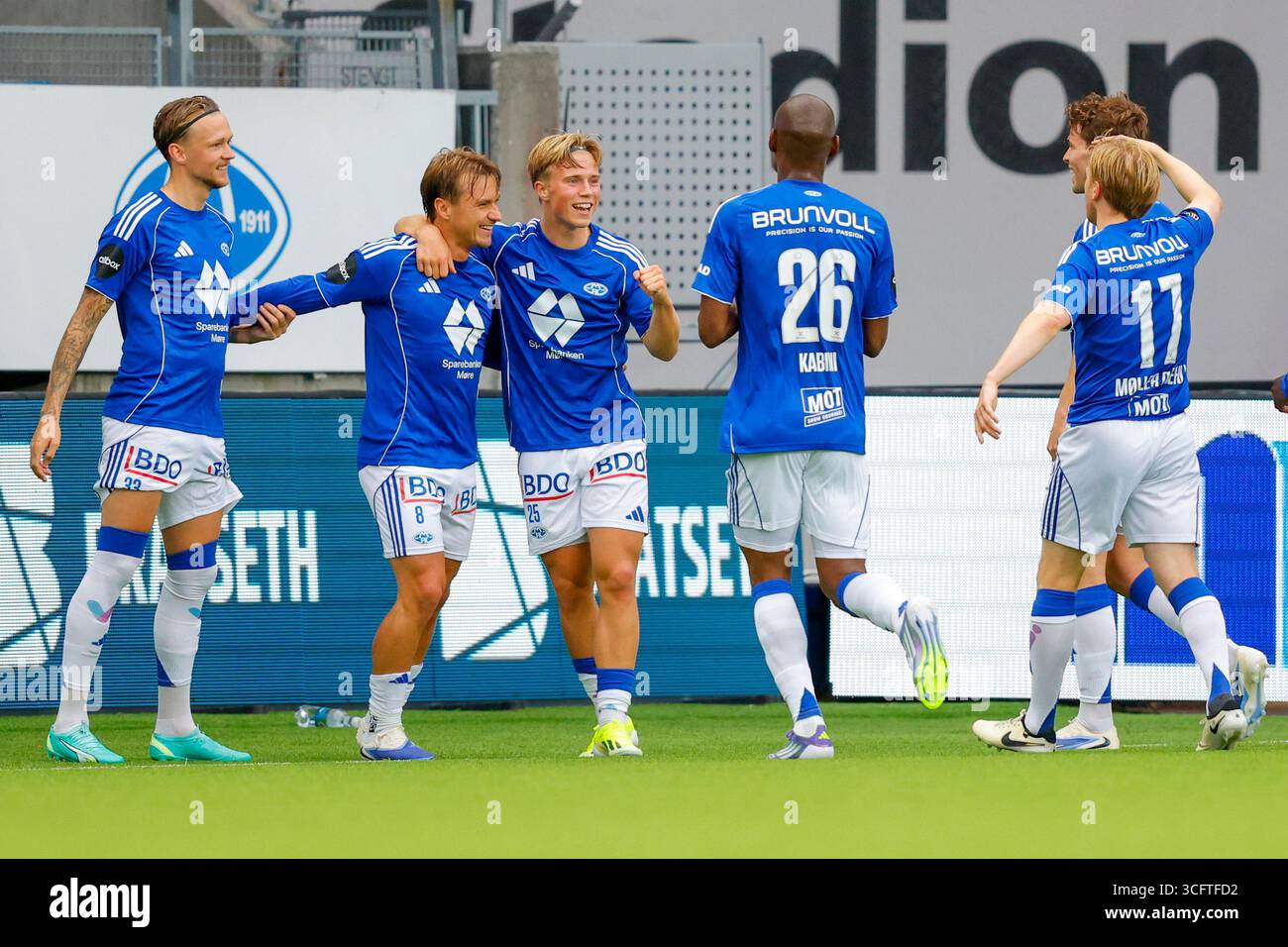 Molde 20250824. Molde's Fredrik Gulbrandsen celebrates his 1-0 goal ...