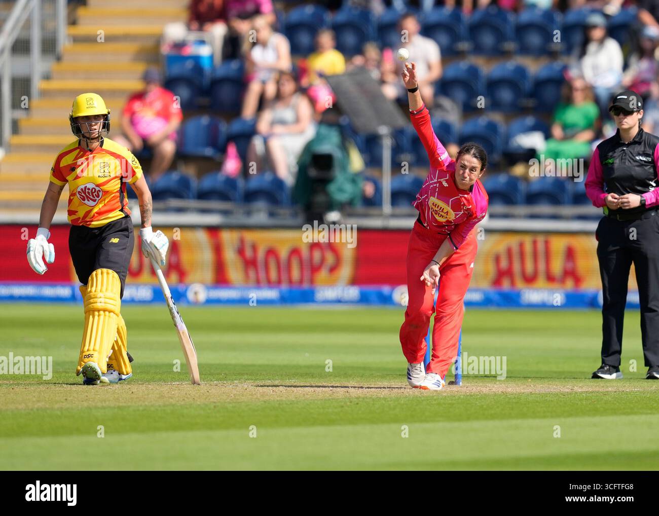 Cardiff,UK, 24 Aug 2025 Georgia Elwiss of Welsh Fire bowls during the ...