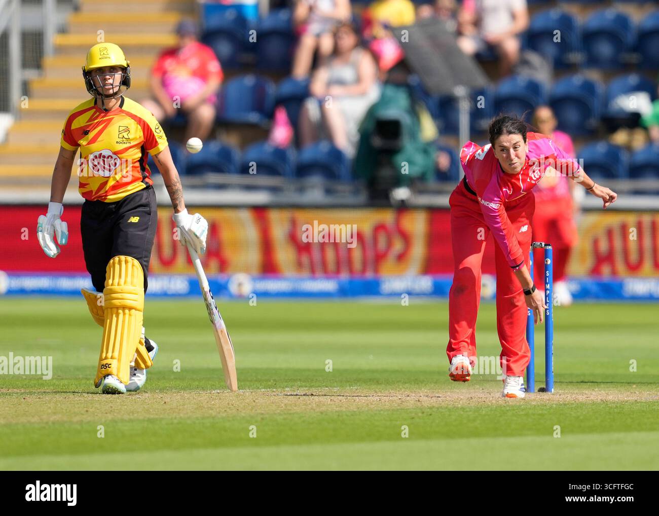 Cardiff,UK, 24 Aug 2025 Georgia Elwiss of Welsh Fire bowls during the ...