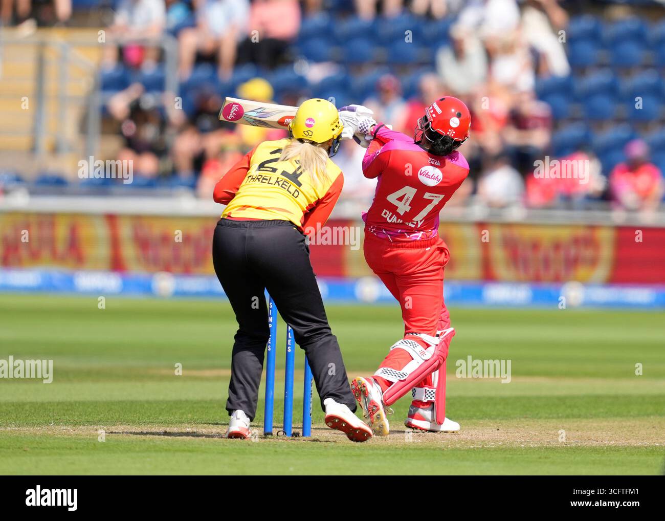 Cardiff,UK, 24 Aug 2025 Sophia Dunkley of Welsh Fire hits a boundary ...
