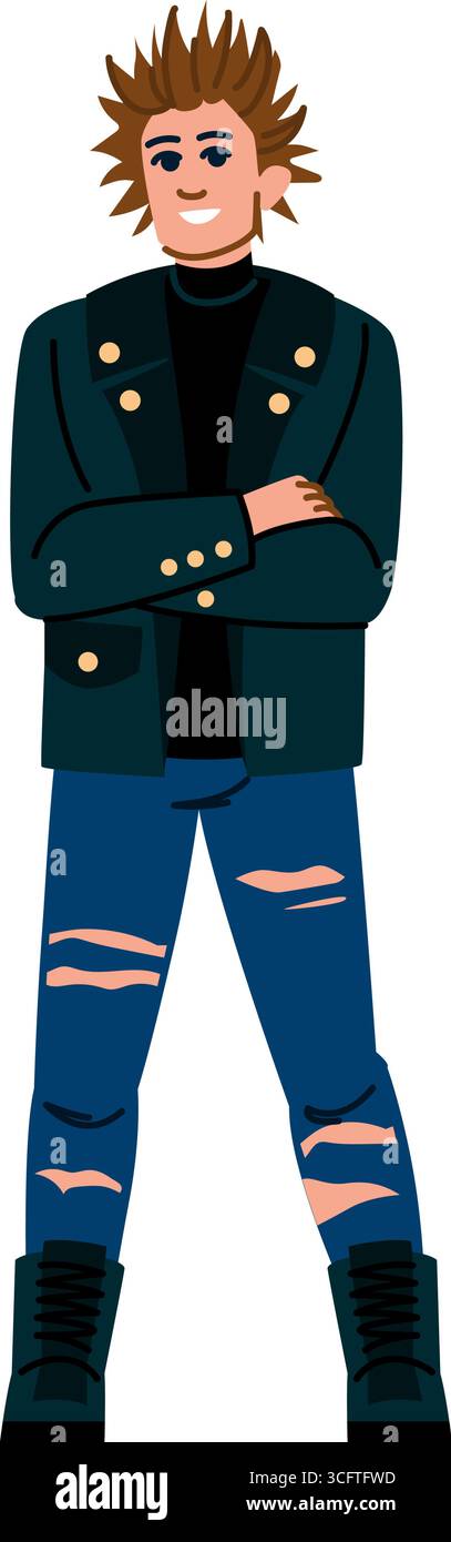 Young punk man standing with folded arms and spiky hair Stock Vector ...
