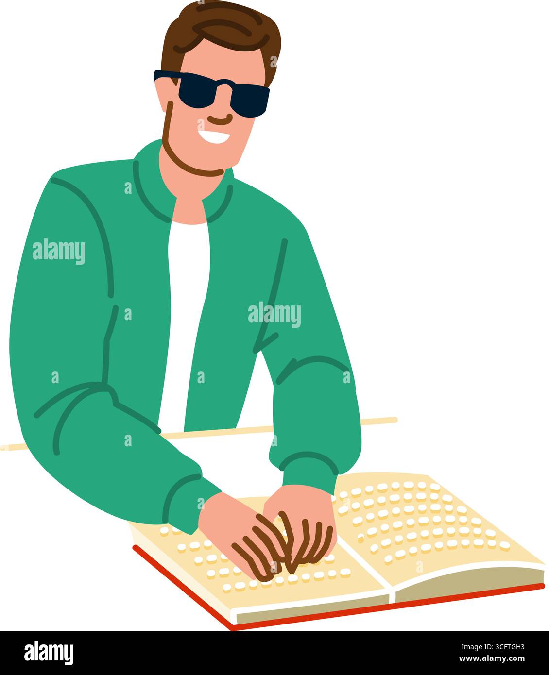 Smiling blind man reading braille book with fingers Stock Vector Image ...