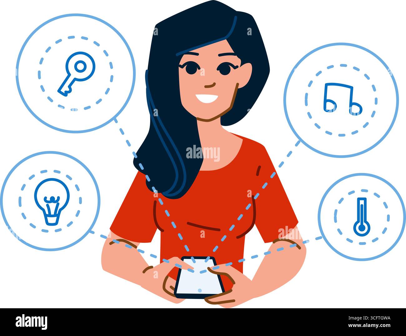 Woman controlling smart home devices using mobile application Stock ...