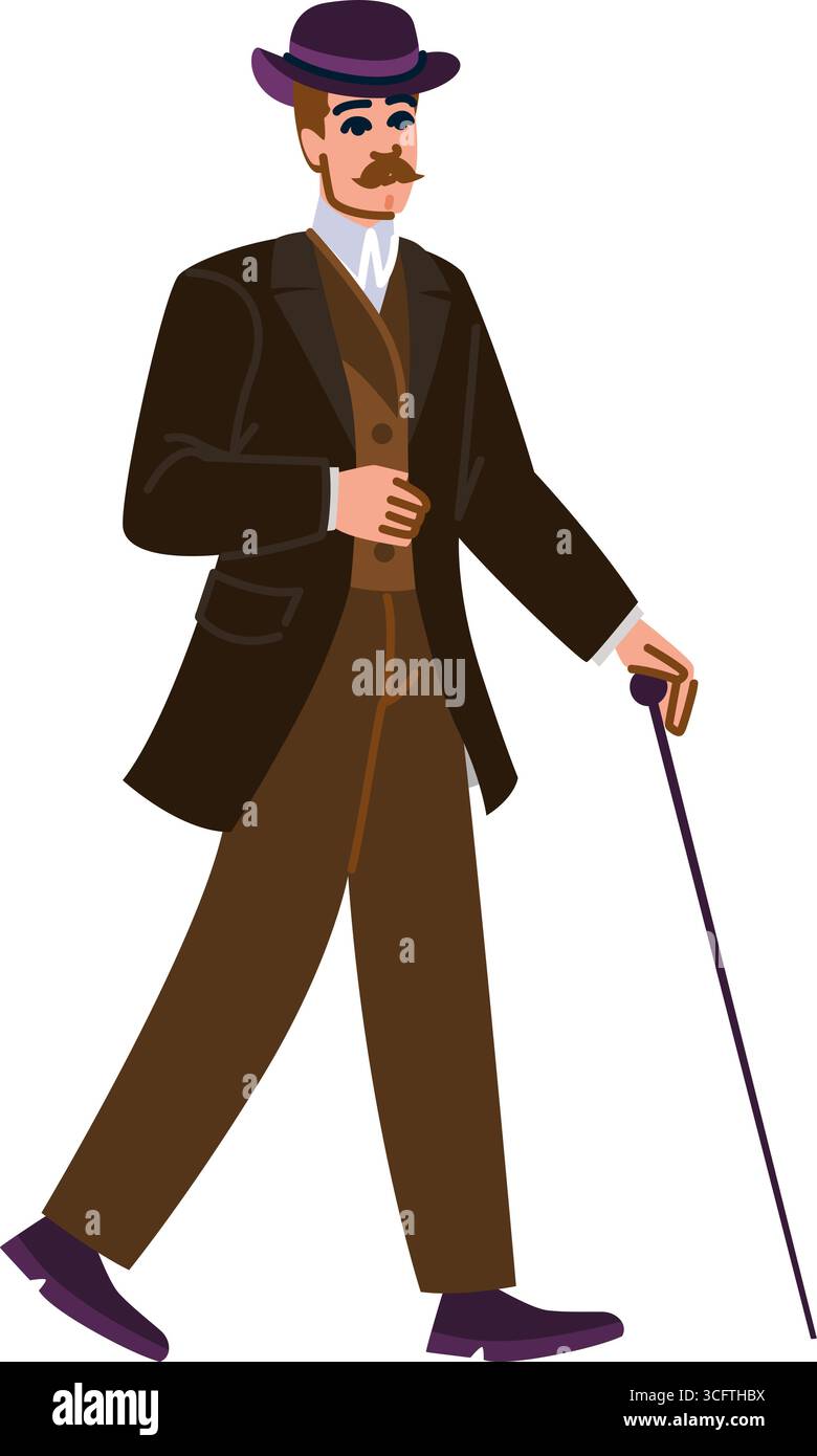 Elegant gentleman walking with a cane in retro style Stock Vector Image ...