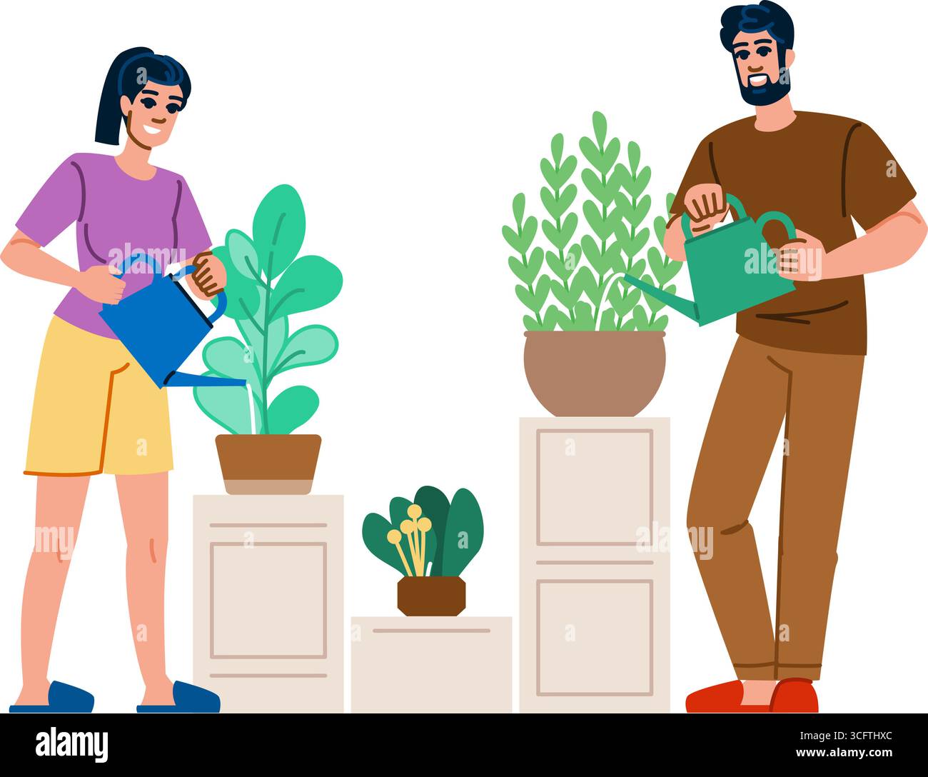 Couple watering plants at home, enjoying their hobby together Stock ...