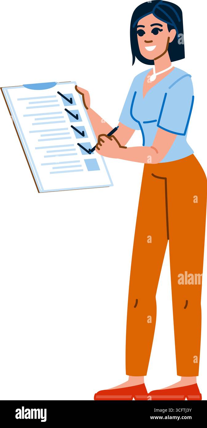 Smiling woman ticking off Stock Vector Images - Alamy