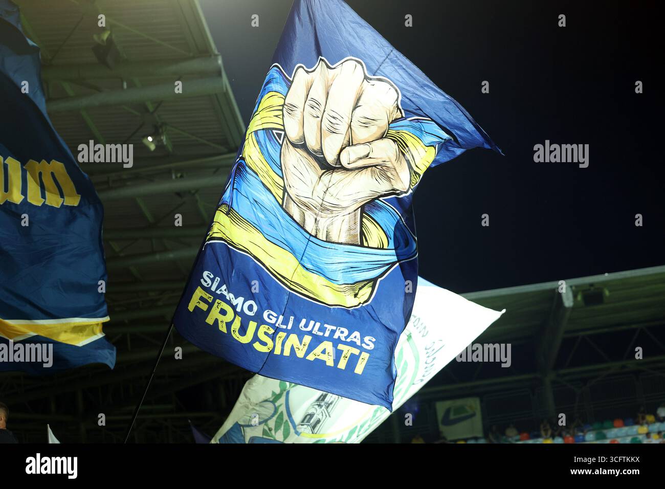 Frosinone, Italy - August 24, 2025: Frosinone supporters waving flags ...