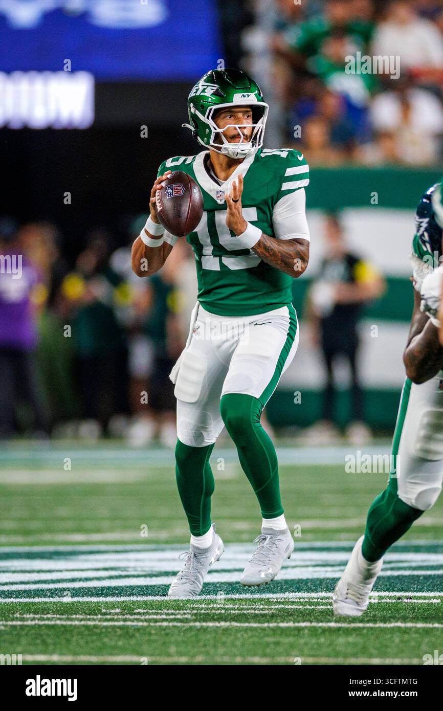 New York Jets quarterback Adrian Martinez (15) looks to pass during a ...
